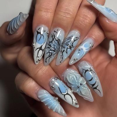 China Blush Design 3D Press On Nails FDA Almond Ombre Nails Long Luxury for sale