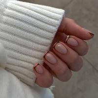 China French Tip Short Square Nails Pattern Press On Nails 24pcs For Girls for sale