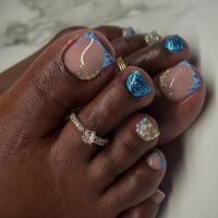 China Waterproof Fake Toe Nails Square Rhinestone Toe Nail Art 3D for sale