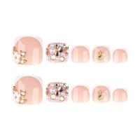 China Waterproof French Tip Press On Toenails 3D Rhinestone On Toenails for sale