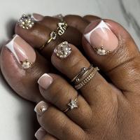 China Waterproof French Tip Press On Toenails 3D Rhinestone On Toenails for sale