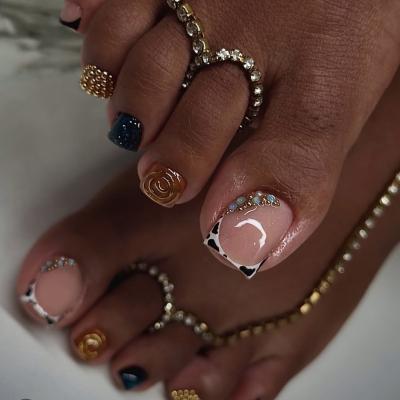 China 3D Design Square Press On Toenails Rhinestone Toenails Private Label for sale
