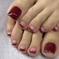 China Square Glossy Toe Nails Salon Perfect Red Toenails French Tip for sale