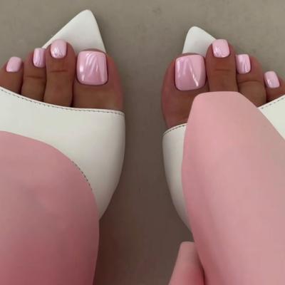 China Holographic False French Toe Nails ABS Standard Stick On French Toe Nails for sale
