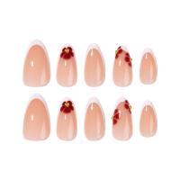 China French Tip Design Long Almond Artifical Nails Flower Glossy Daily Wear for sale