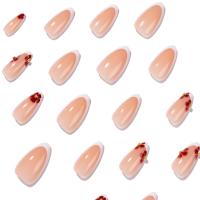 China French Tip Design Long Almond Artifical Nails Flower Glossy Daily Wear for sale