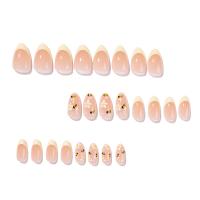 China Long Almond French Tip Pattern Press On Nails Flower Glossy for sale