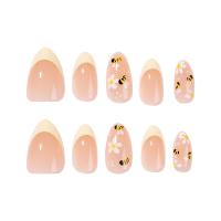 China Long Almond French Tip Pattern Press On Nails Flower Glossy for sale