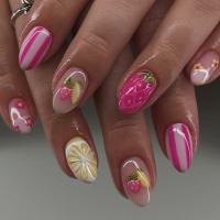 China Fruit Pattern Press On Nails Glossy Private Label Long Almond Nails for sale