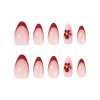 China Long Almond Flowers Pattern French Tip Press On Nails Glossy Factory Direct for sale