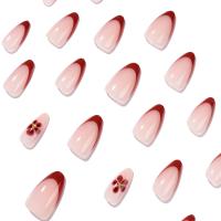 China Long Almond Flowers Pattern French Tip Press On Nails Glossy Factory Direct for sale