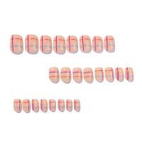 China Checkered Pattern Artificial Nails Long Almond Glossy Instant Manicure for sale