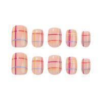 China Checkered Pattern Artificial Nails Long Almond Glossy Instant Manicure for sale