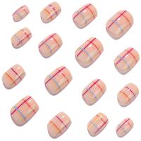 China Checkered Pattern Artificial Nails Long Almond Glossy Instant Manicure for sale
