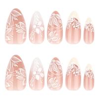China 3D Flower French Manicure Fake Nails With Rhinestone Reusable for sale