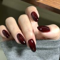 China Burgundy Almond Shape Ombre Nails High Shine Ombre Almond Nails for sale