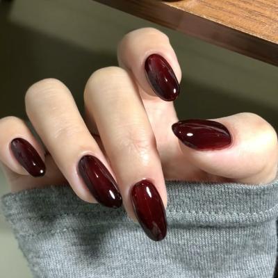 China Burgundy Almond Shape Ombre Nails High Shine Ombre Almond Nails for sale
