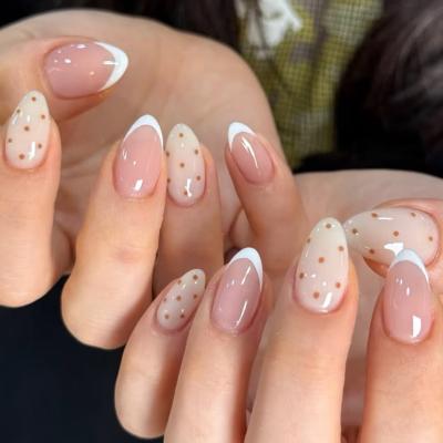 China Classic French Tip False Nails Brown Polka‑dot Suitable For Daily Wear for sale