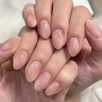China Nude Pink Gradient Solid Color Press On Nails Waterproof Oval False Nails for sale