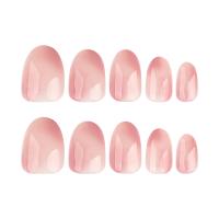China Nude Pink Gradient Solid Color Press On Nails Waterproof Oval False Nails for sale