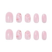 China Pink Flower Pattern Press On Nails Glossy Instant Medium Almond Nails for sale