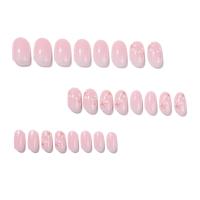 China Pink Flower Pattern Press On Nails Glossy Instant Medium Almond Nails for sale