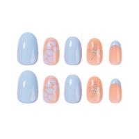 China Long Almond Pattern Press On Nails Glossy Star Design Reusable for sale
