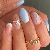 China Long Almond Pattern Press On Nails Glossy Star Design Reusable for sale