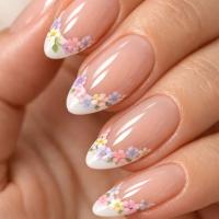 China 24Pcs French Tip Press On Nails Glossy Flower Design False Nails French Tips for sale