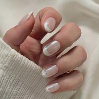 China Luxury White Gitter French Tip Fake Nails Quick Application And Removal for sale