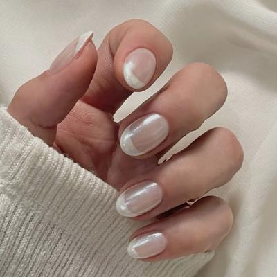 China Luxury White Gitter French Tip Fake Nails Quick Application And Removal for sale