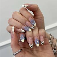 China 3D Design Long Almond French Tip False Nails Flower Private Label Service for sale