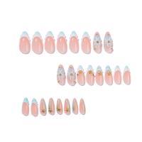 China Hypoallergenic Wear 3D Fake Nails Blue Long Almond French Tip 3D Nails for sale