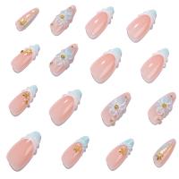 China Hypoallergenic Wear 3D Fake Nails Blue Long Almond French Tip 3D Nails for sale