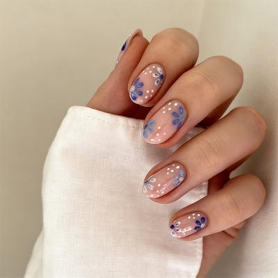 China Medium Almond Flower Design Pattern Press On Nails Gentle On Natural Nails for sale
