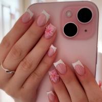 China Medium Square 3D False Nails Flower Design No Nail Salon Visit Needed for sale
