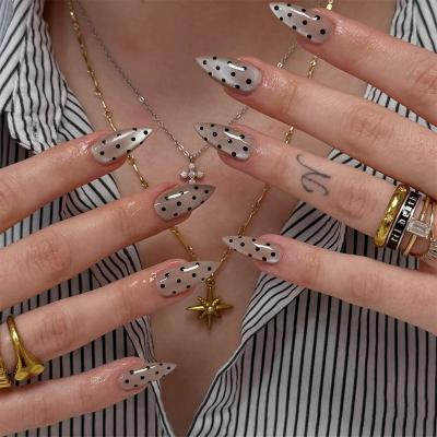 China ABS Dot Design On Nails FDA Long Almond Nails Long Lasting Wear for sale