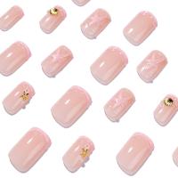 China Medium Square Pink Ocean Style 3D Fake Nails Instant Manicure for sale
