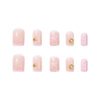 China Medium Square Pink Ocean Style 3D Fake Nails Instant Manicure for sale
