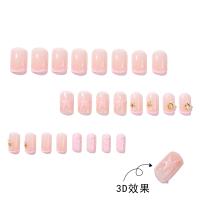 China Medium Square Pink Ocean Style 3D Fake Nails Instant Manicure for sale