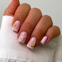 China Medium Square Pink Ocean Style 3D Fake Nails Instant Manicure for sale