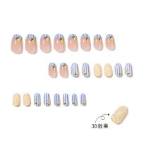 China Summer Lemon 3D Press On Nails 24Pcs Daily Short Round Nails for sale