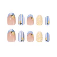 China Summer Lemon 3D Press On Nails 24Pcs Daily Short Round Nails for sale