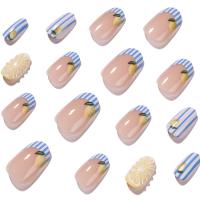 China Summer Lemon 3D Press On Nails 24Pcs Daily Short Round Nails for sale