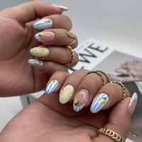 China Summer Lemon 3D Press On Nails 24Pcs Daily Short Round Nails for sale