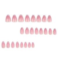 China Medium Almond Polka Dot French Tip Artifical Nails No Nail Damage for sale