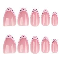 China Medium Almond Polka Dot French Tip Artifical Nails No Nail Damage for sale