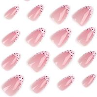 China Medium Almond Polka Dot French Tip Artifical Nails No Nail Damage for sale