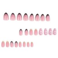 China Long Almond Polka Dot Artificial French Nails Quick Application for sale