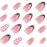 China Long Almond Polka Dot Artificial French Nails Quick Application for sale